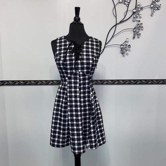 Dresses | Gingham Lace Up Short Dress | Poshmark